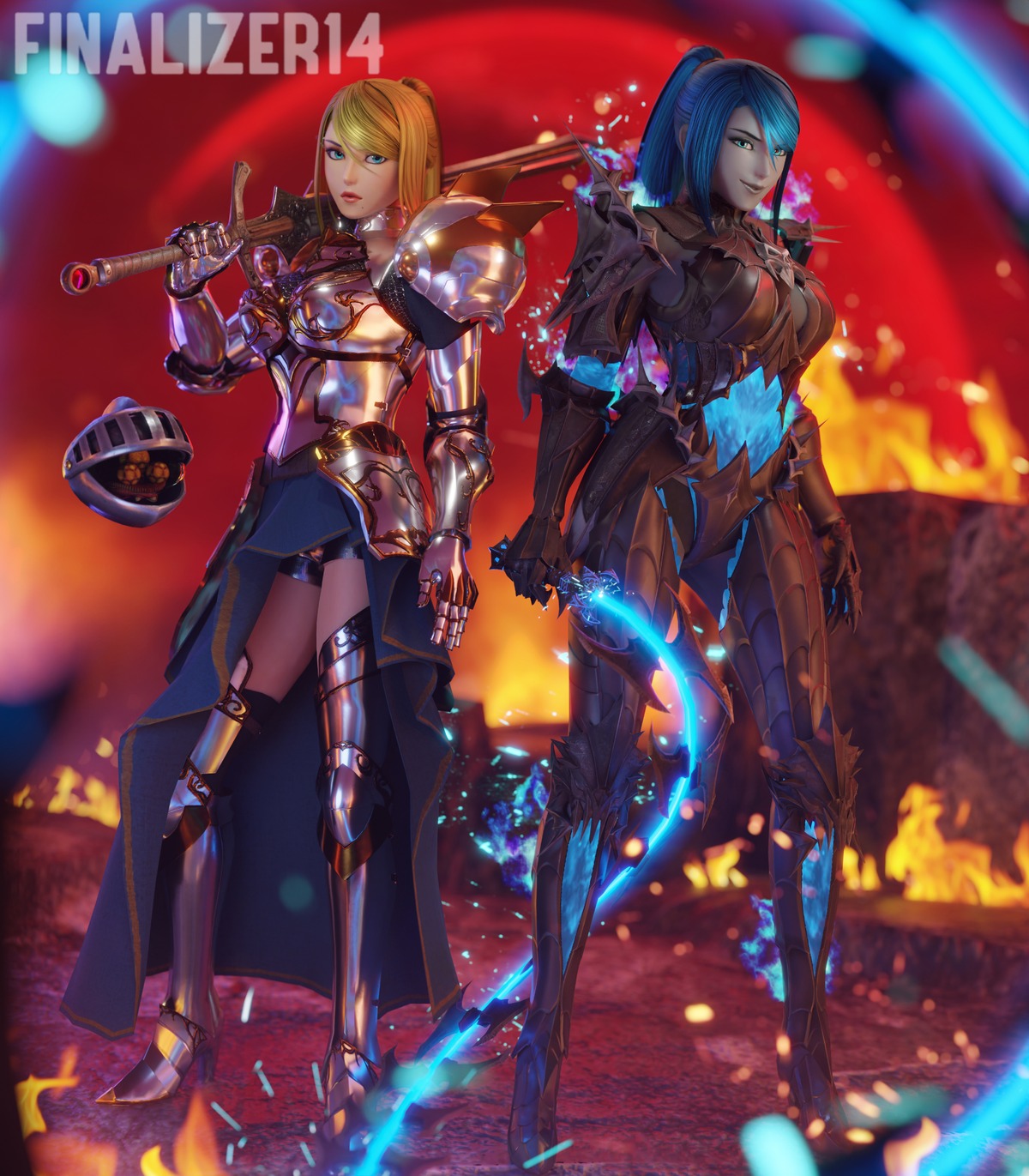 finalizer14 metroid dark samus metroid (creature) samus aran armor heels sword thighhighs weapon ...